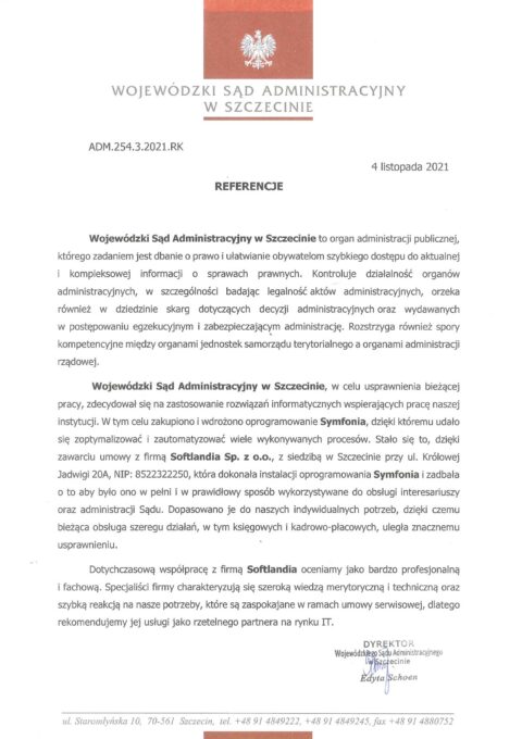 Referencje Wojewódzki Sąd Administracyjny - SOFTLANDIA Referencje Wojewódzki Sąd Administracyjny - SOFTLANDIA